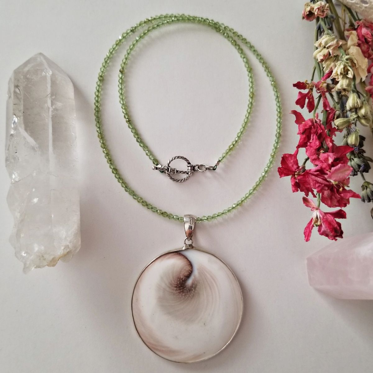 Spiral Shiva Shell Pendant With Bead Necklace